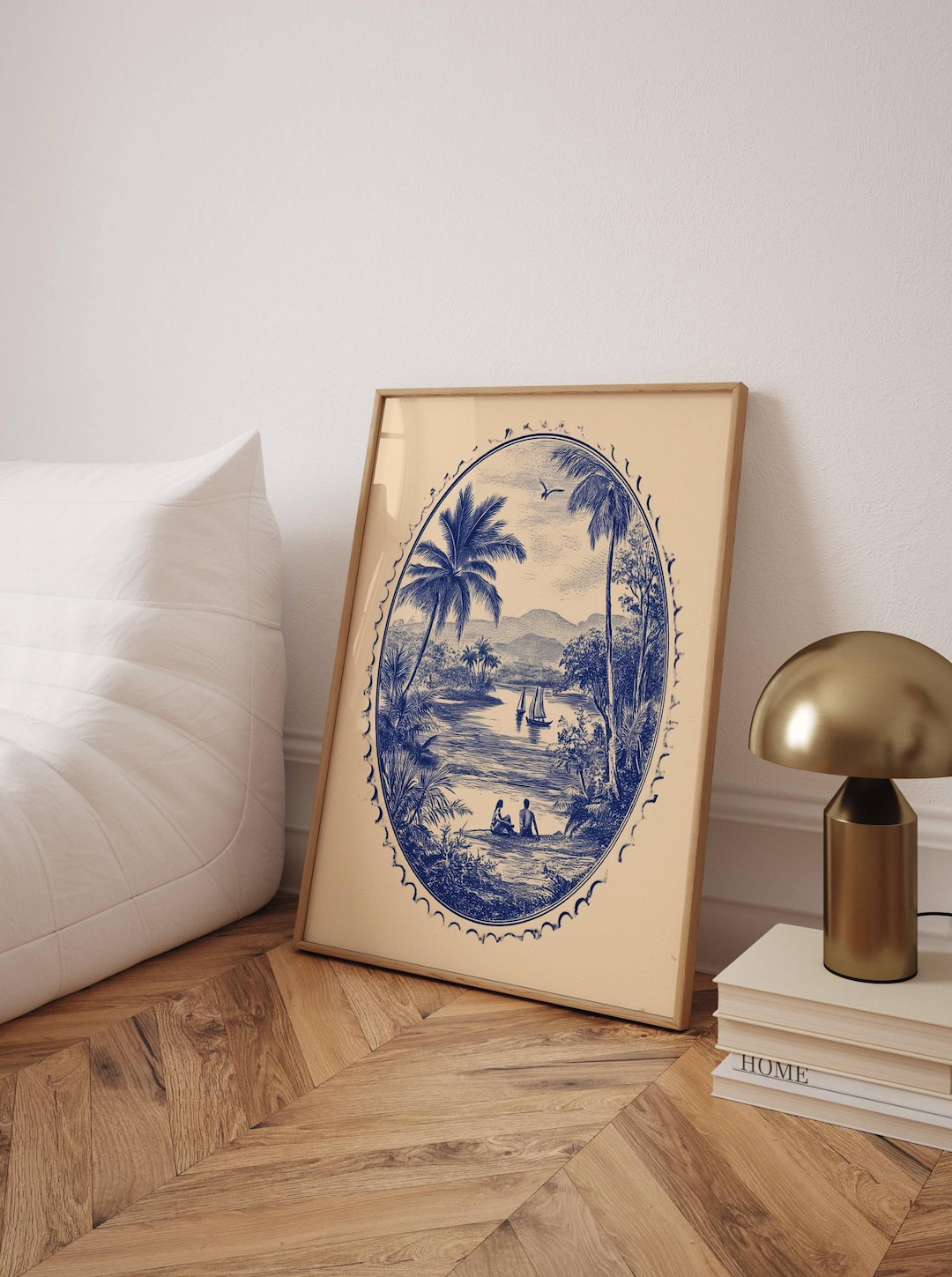 Vintage Tropical Stamp Art Print: Romantic Beach Scene, Coastal Decor ...