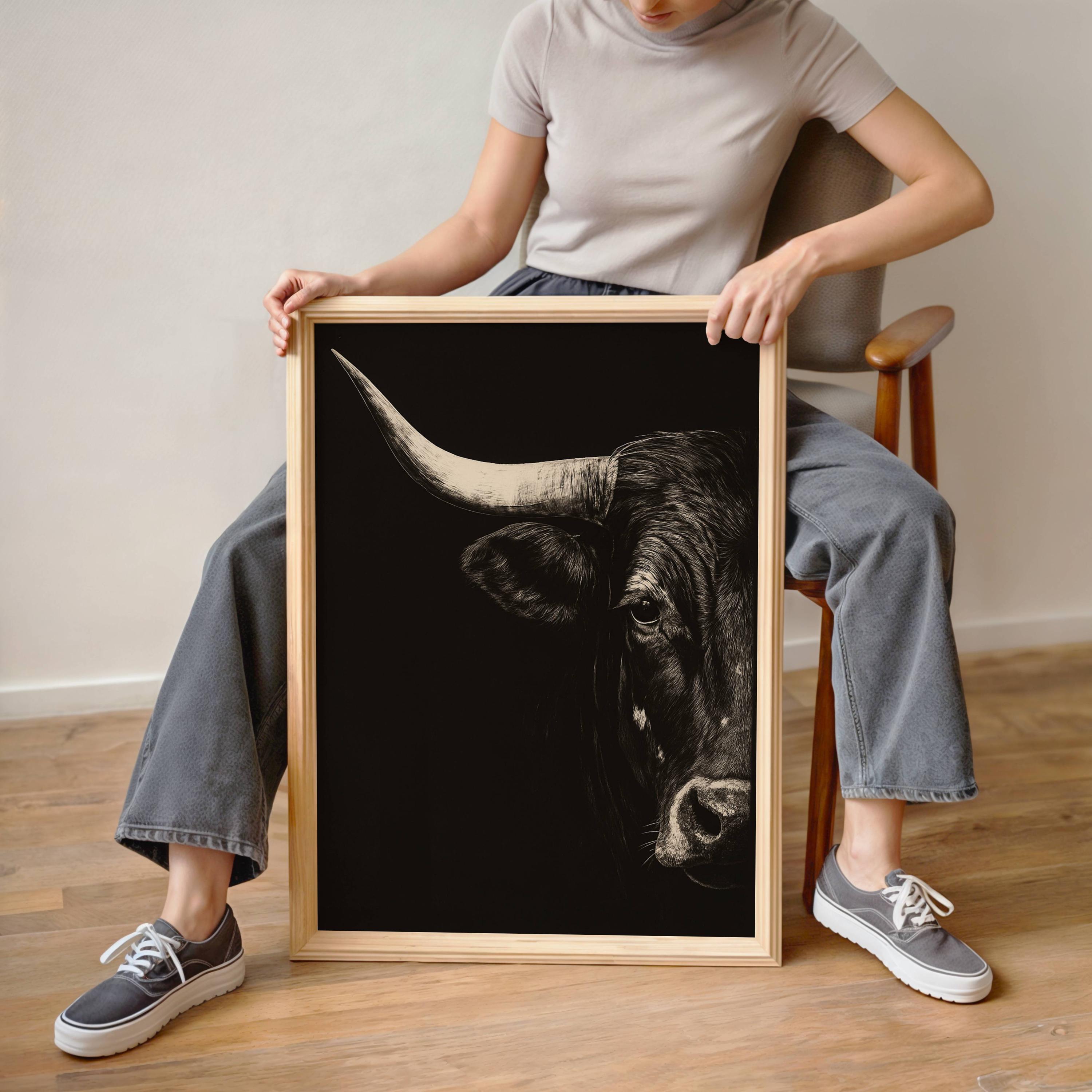Texas Longhorn Bull Print: Minimalist Western Farmhouse Decor - Etsy