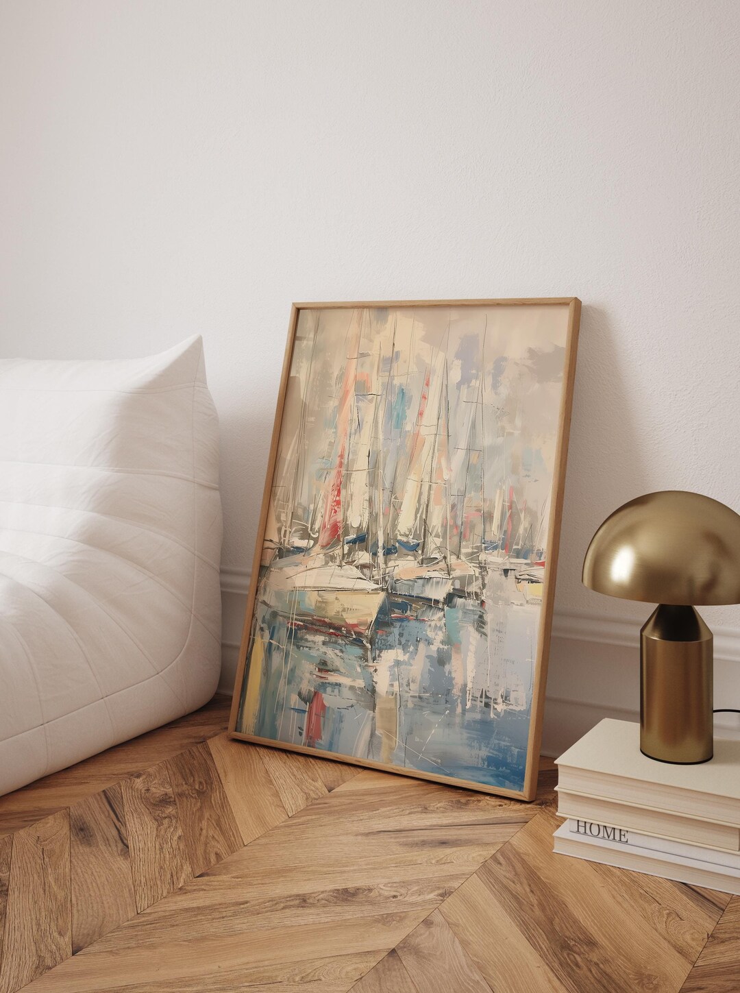 Sailboats in Harbour Marina Poster, Coastal Lake House Wall Decor ...