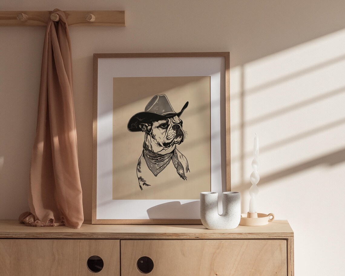 Cowdog Wall Art Cowboy Bulldog Vintage Cowboy Dog Art Western Art Print ...