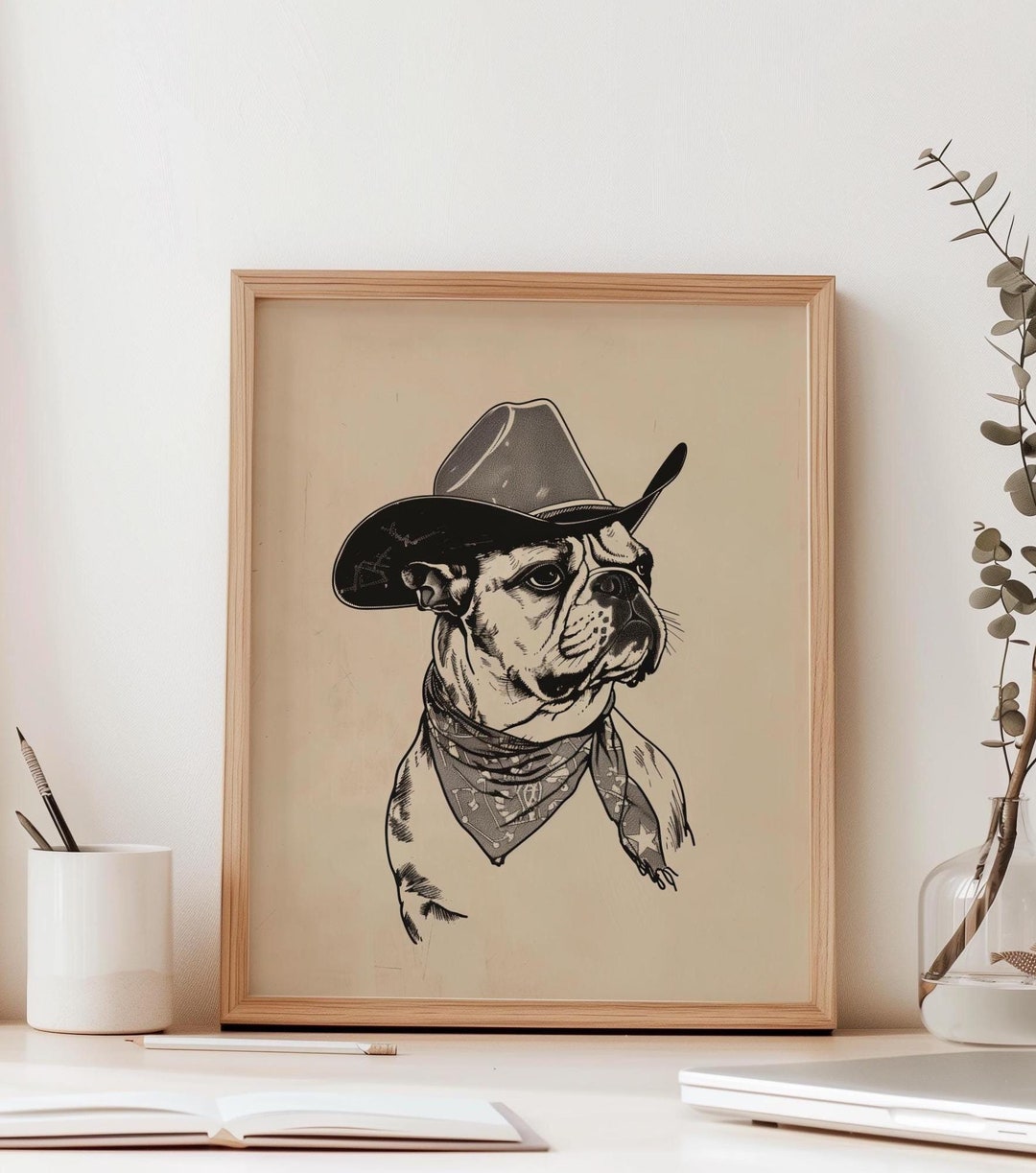 Cowdog Wall Art Cowboy Bulldog Vintage Cowboy Dog Art Western Art Print ...