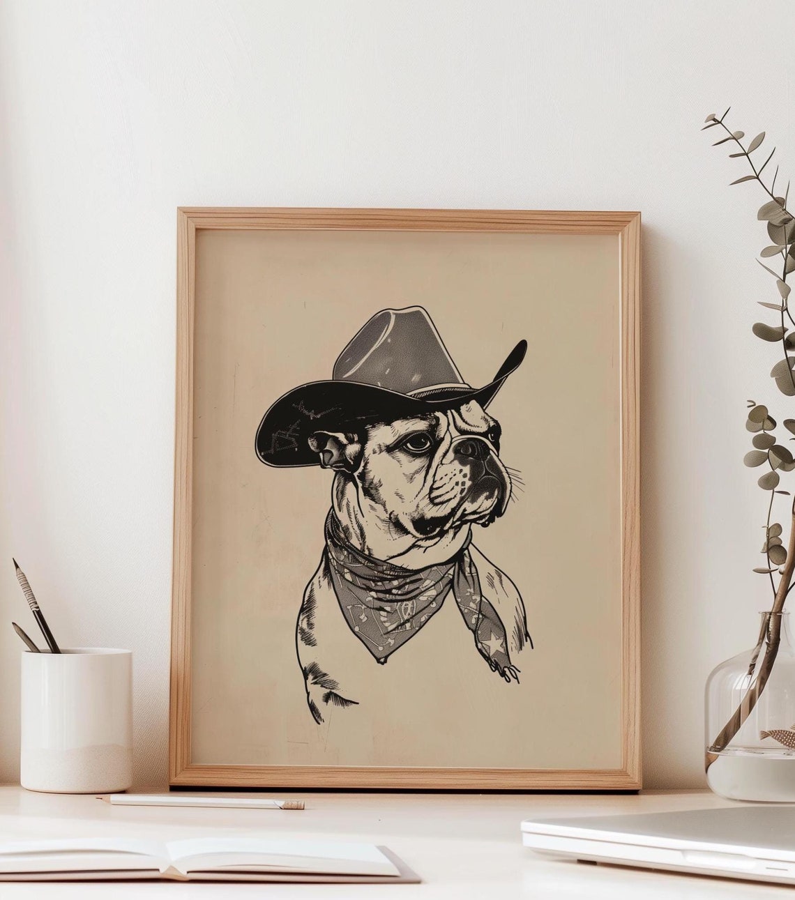 Cowdog Wall Art Cowboy Bulldog Vintage Cowboy Dog Art Western Art Print ...