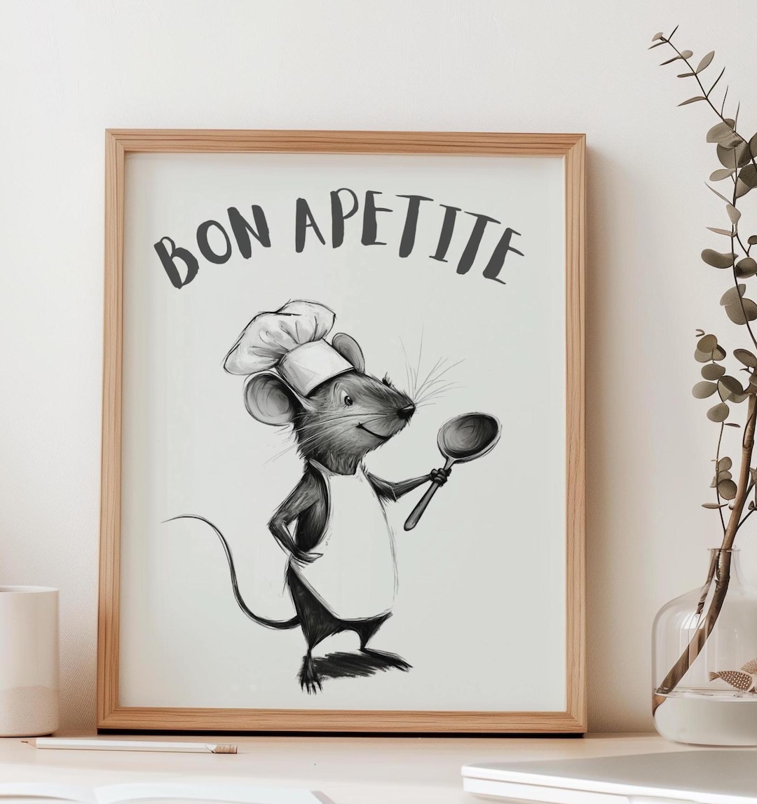 Bon Appetit Poster Black and White Kitchen Wall Art, Funny Wall Art ...