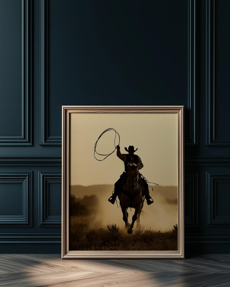 Cowboy With Lasso Poster Western Style Cowboy Print Vintage Poster in ...