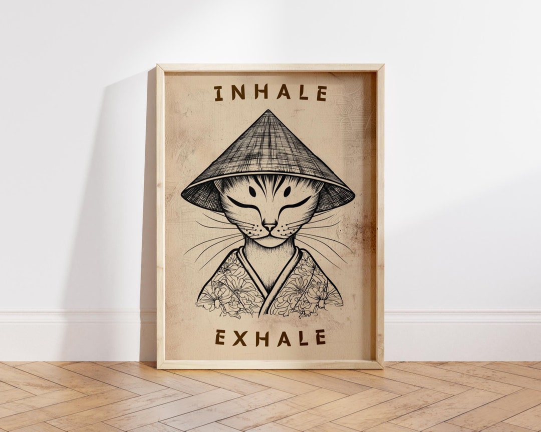 Inhale Exhale Print Geisha Cat Wall Art Cat Art Print Vintage Japanese ...