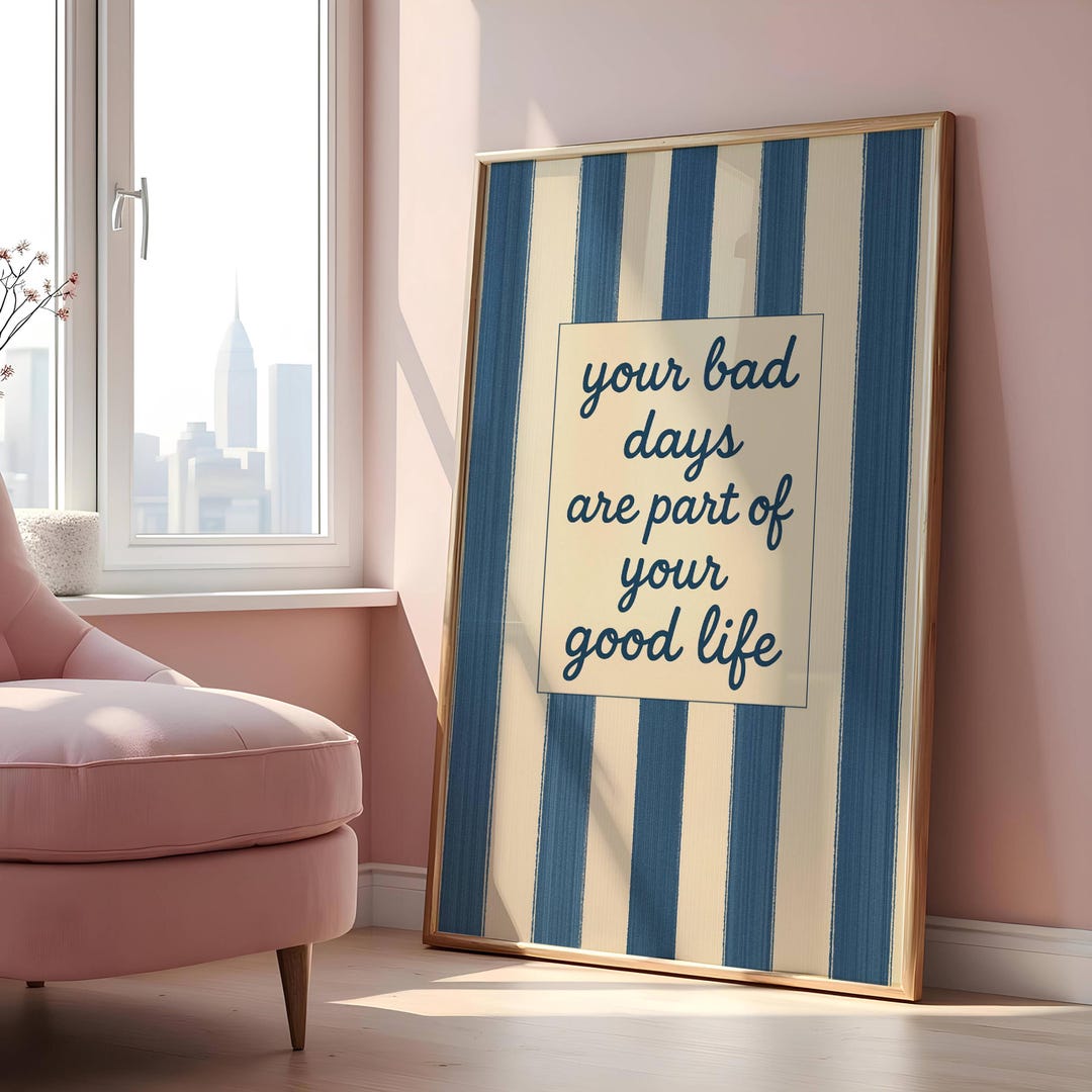 Blue Striped Motivational Quote Poster: Modern Self-care Wall Art - Etsy