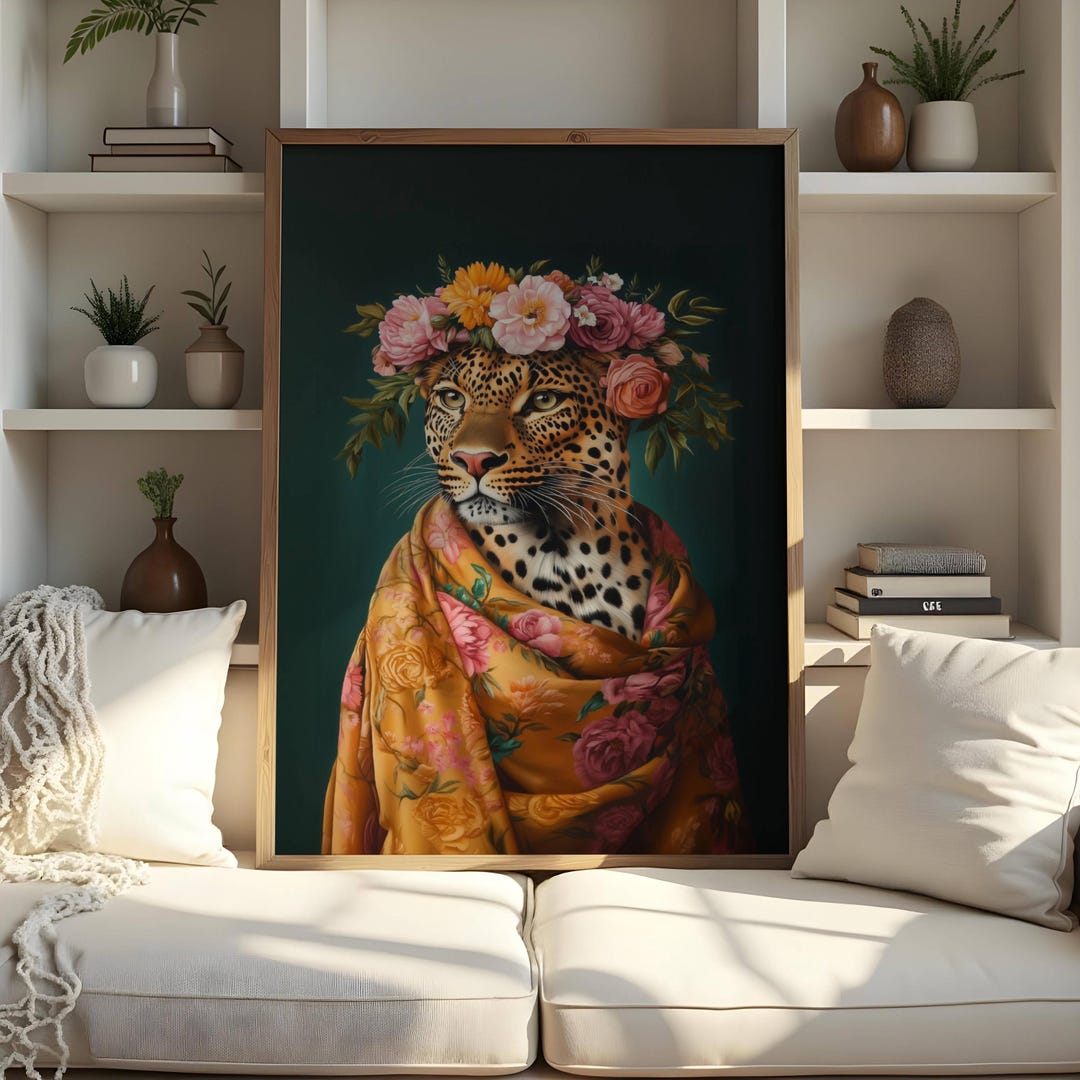 Emerald Green Cheetah Print: Glam Vintage Floral Wall Art - Etsy