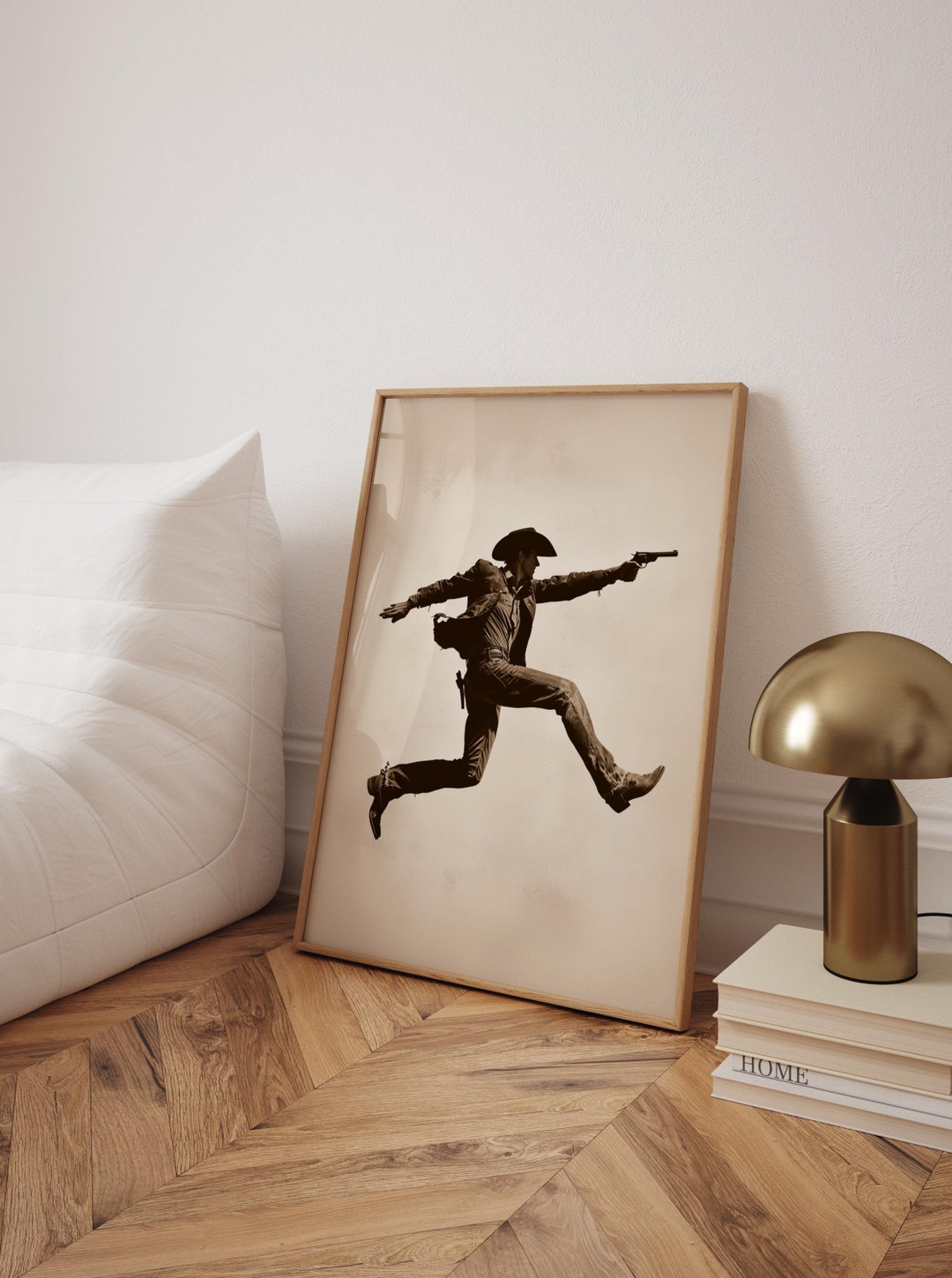 American Western Style Cowboy Print Vintage Shoot Out Poster in Sepia ...