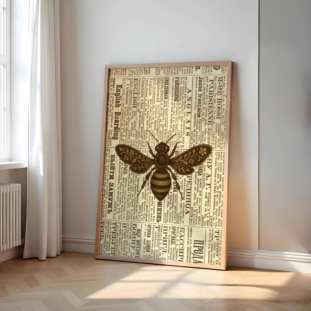 Vintage Bee Wall Art Print on Newspaper, Steampunk Boho French Decor ...