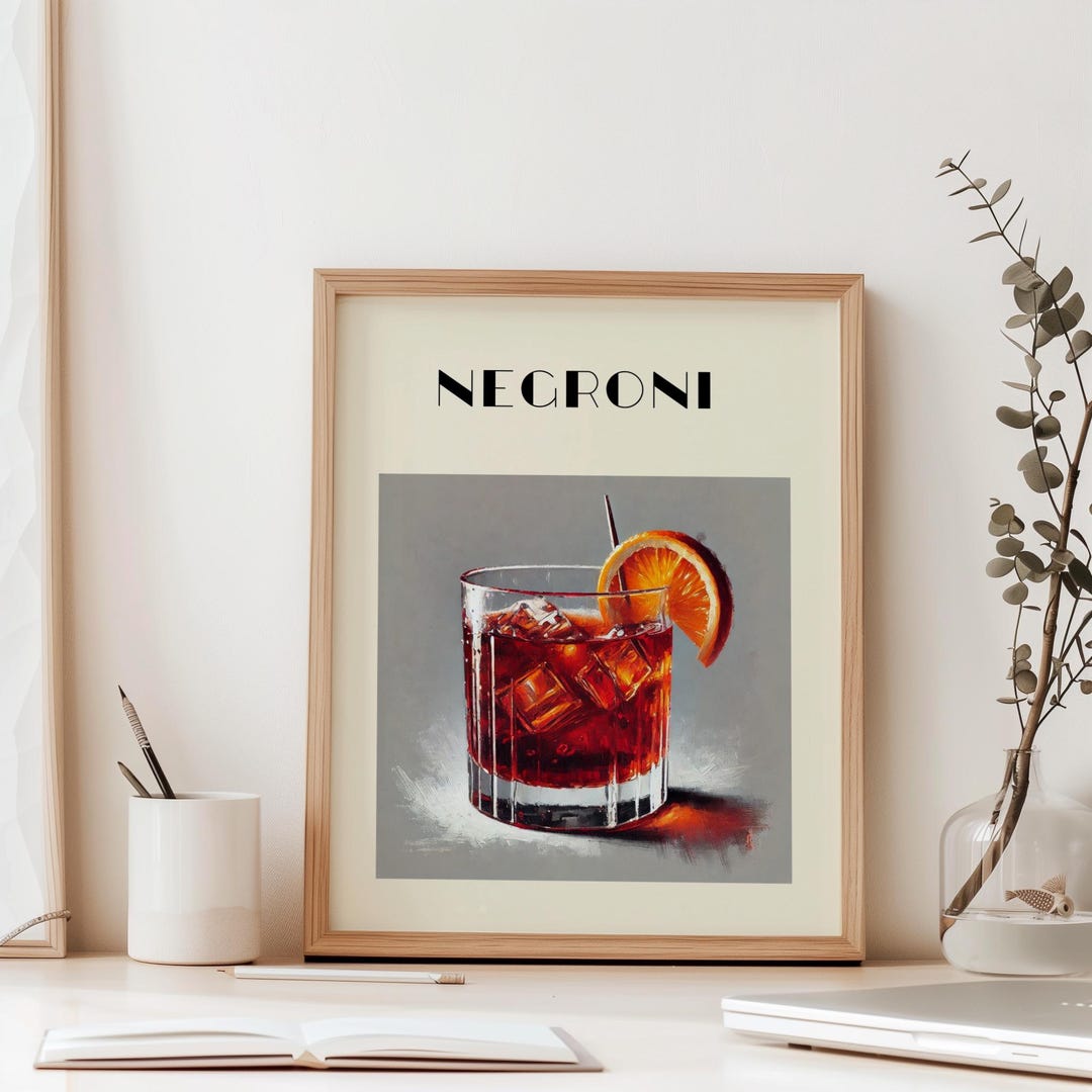 Negroni Wall Art | Cocktail Poster, Bar Decor | Bar Cart Decor Cocktail ...
