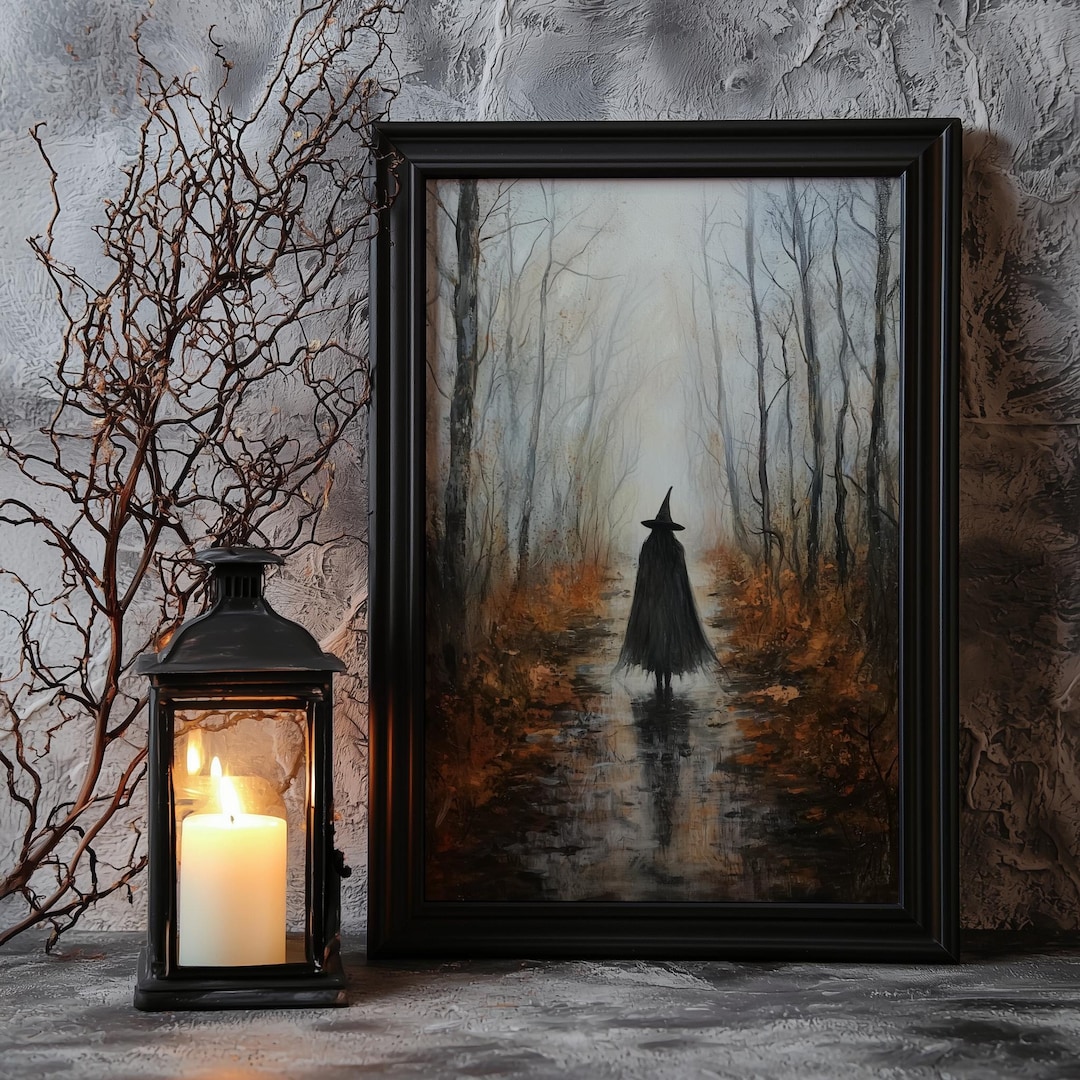 Witch Oil Painting for Halloween Decoration Witch in the Creek Wall Art ...