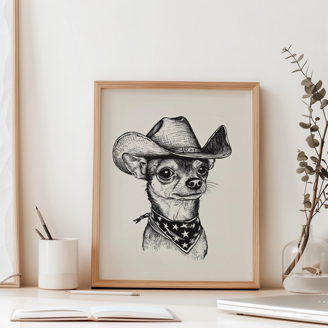 Cowdog Wall Art Cowboy Chihuahua Vintage Cowboy Dog Art Western Art ...