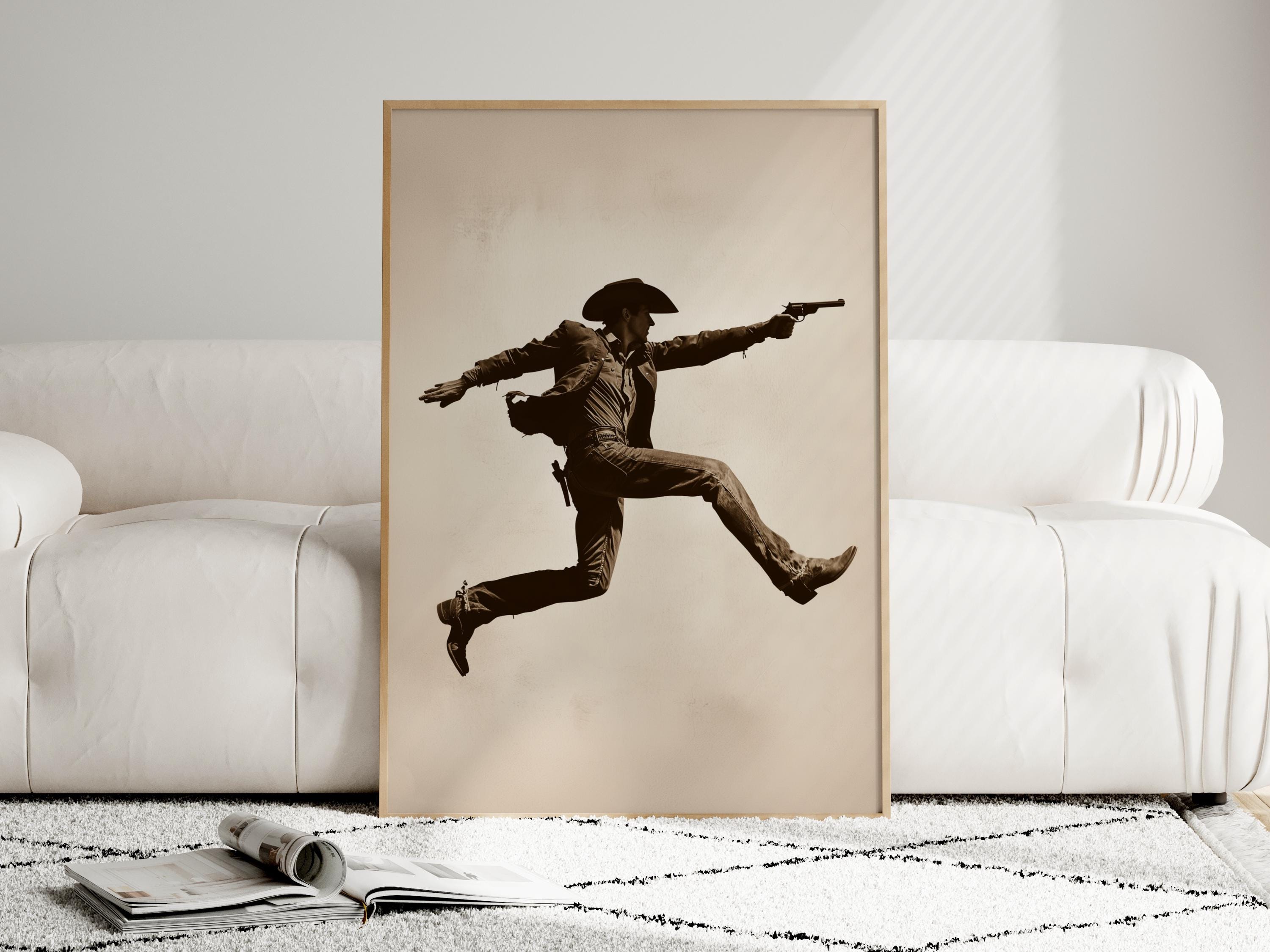 Vintage Cowboy Shootout Poster: Sepia Tone Wild West Art - Etsy