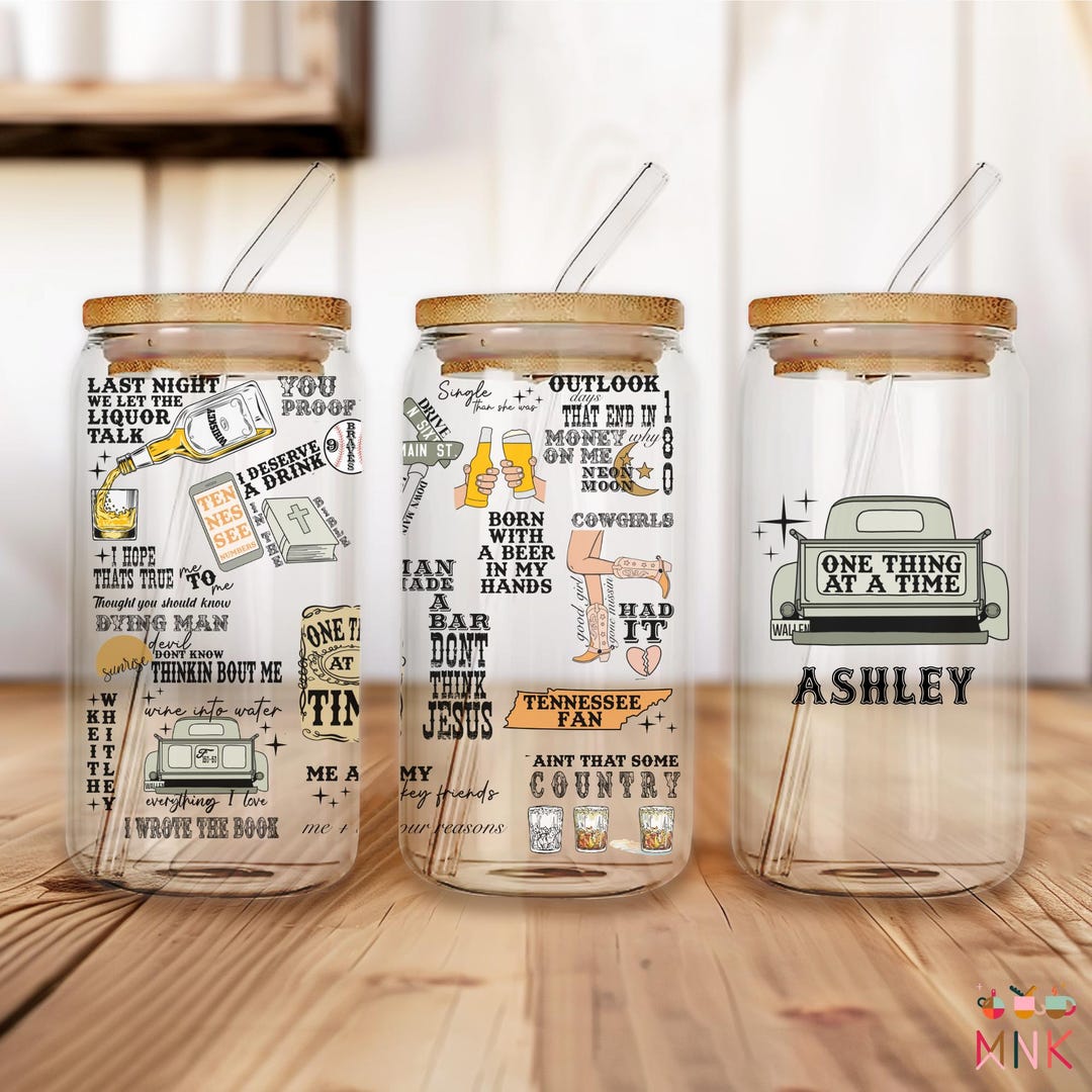 Custom Wallen One Thing at A Time Glass Tumbler, Country Music Fan Cup ...