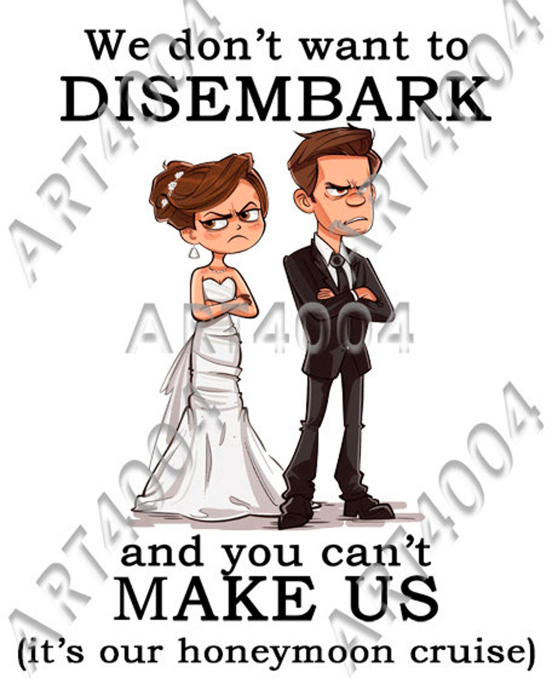 We Don't Want to Disembark JPG PNG Wedding Gift Honeymoon Cartoon Bride ...