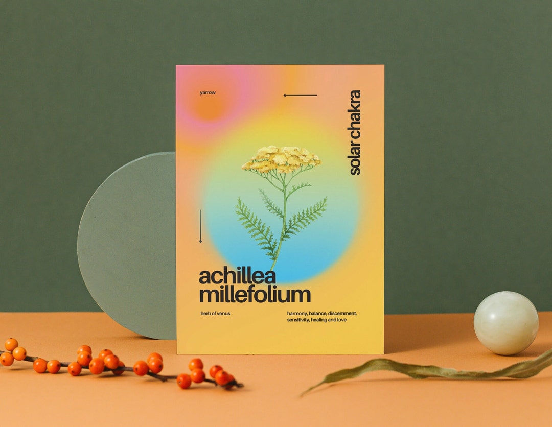 Yarrow Botanical Print: Herbal Astrology, Aura & Chakras (digital ...