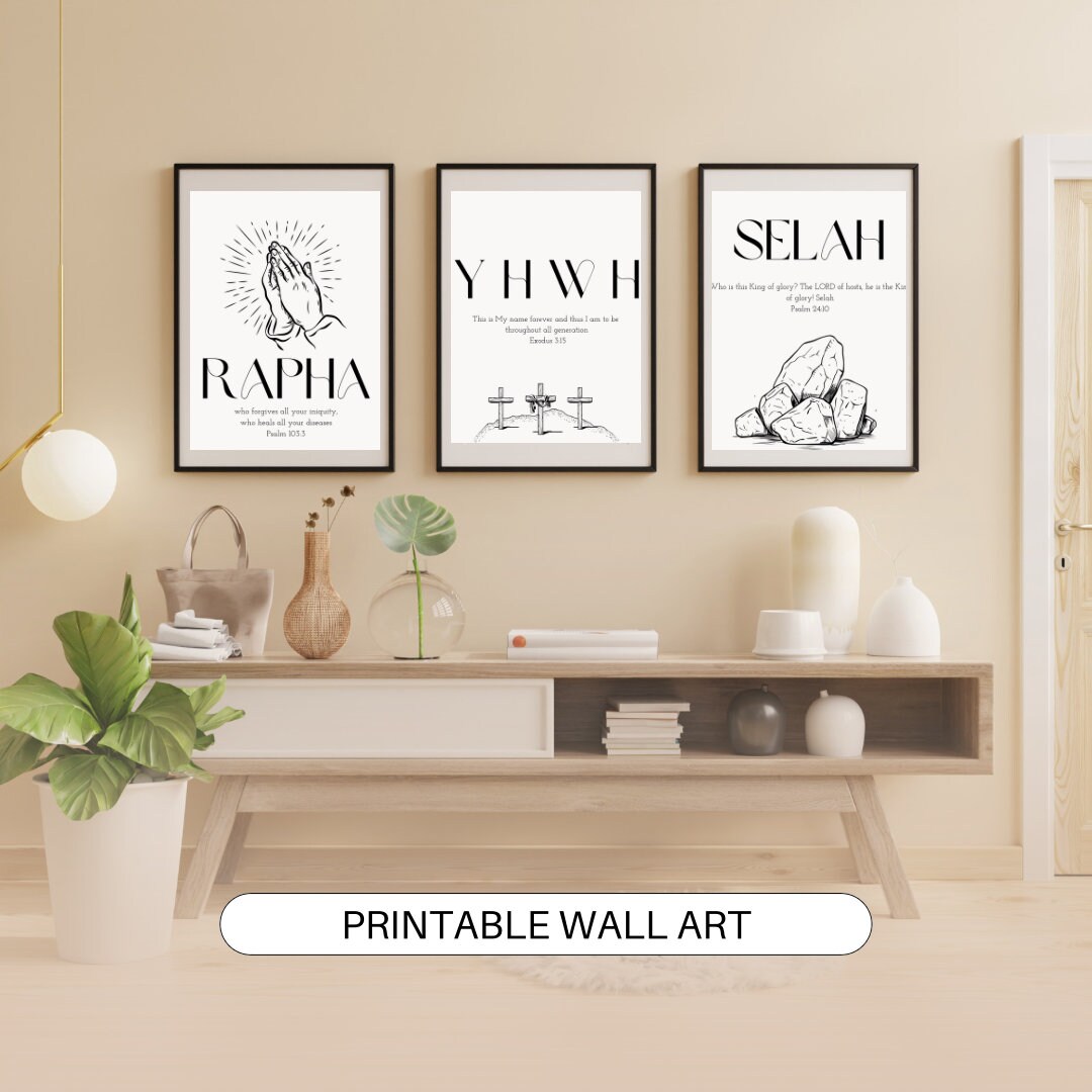 Set of the Hebrew Names of God, Yahweh, Rapha, Selah, Printable Wall ...
