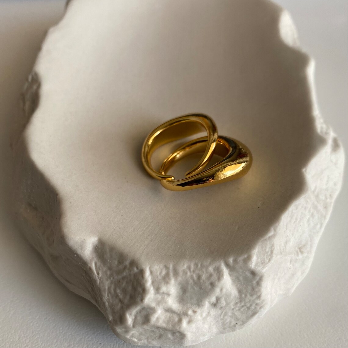 Antique Silver Soft Curve Rings, Organic Shape Adjustable Layer Rings ...