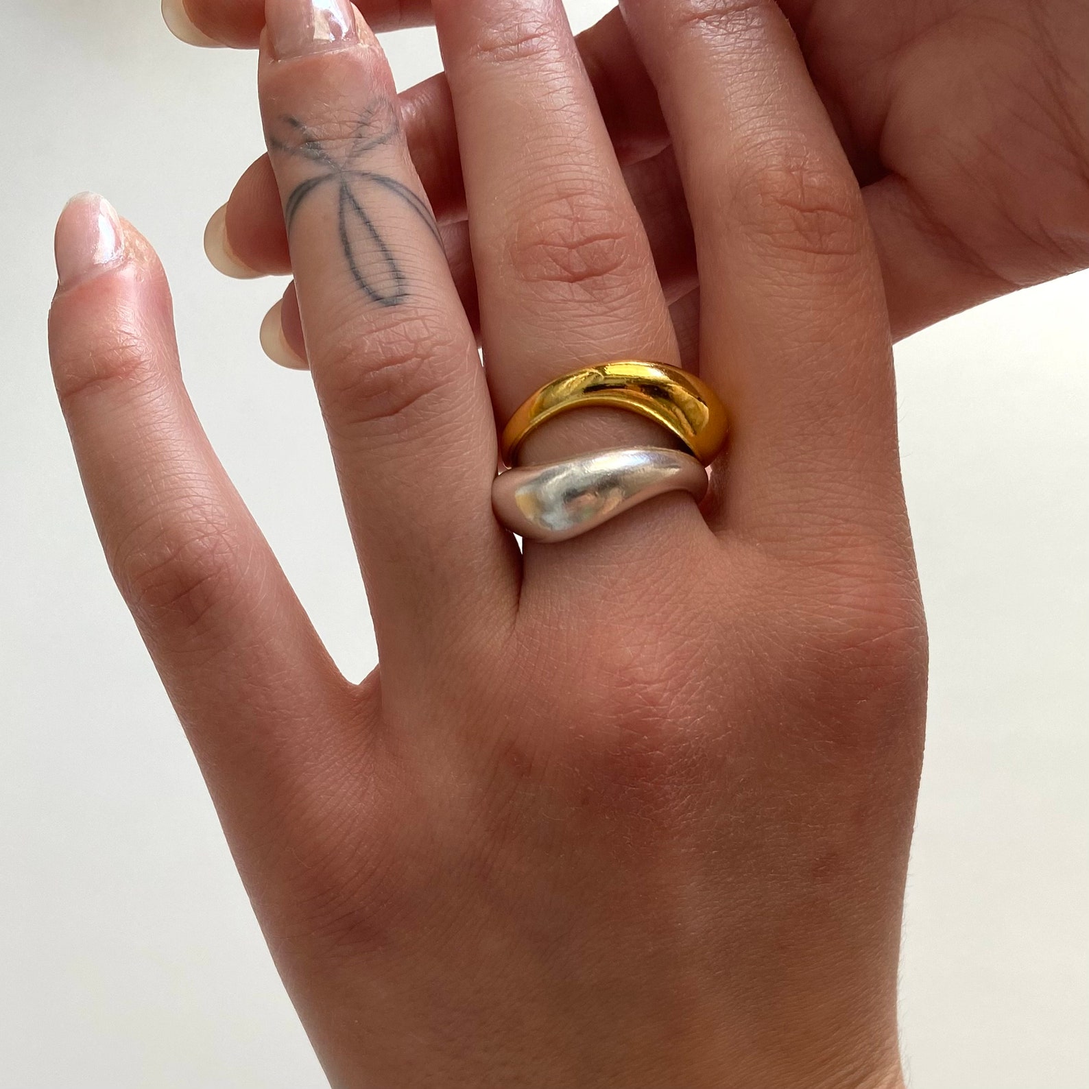 Antique Silver Soft Curve Rings, Organic Shape Adjustable Layer Rings ...