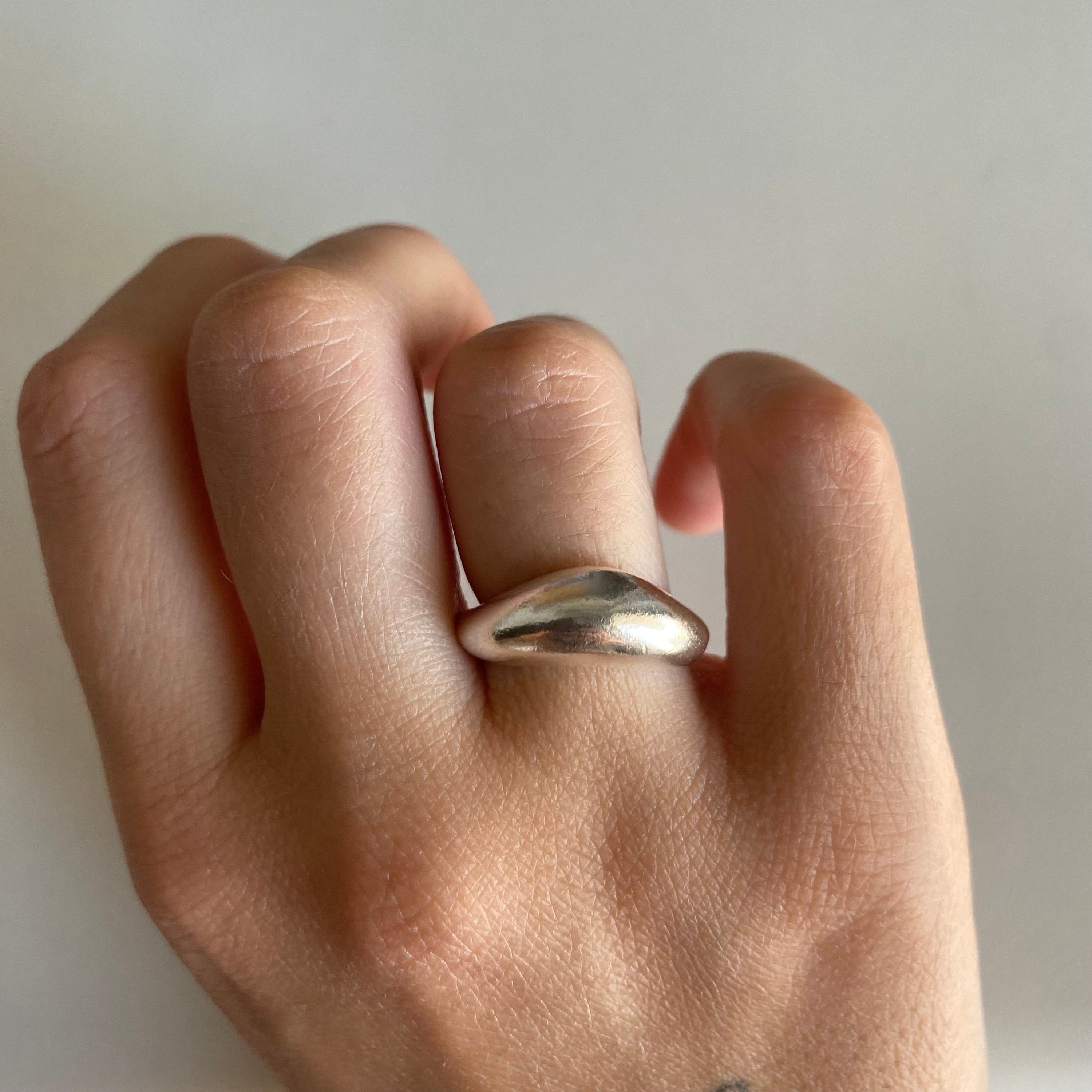 Antique Silver Soft Curve Rings, Organic Shape Adjustable Layer Rings ...