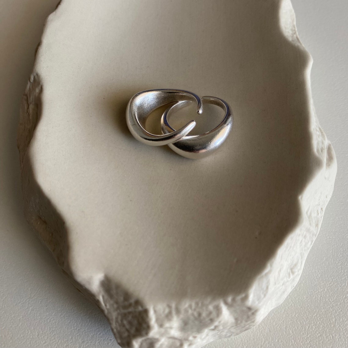 Antique Silver Soft Curve Rings, Organic Shape Adjustable Layer Rings ...
