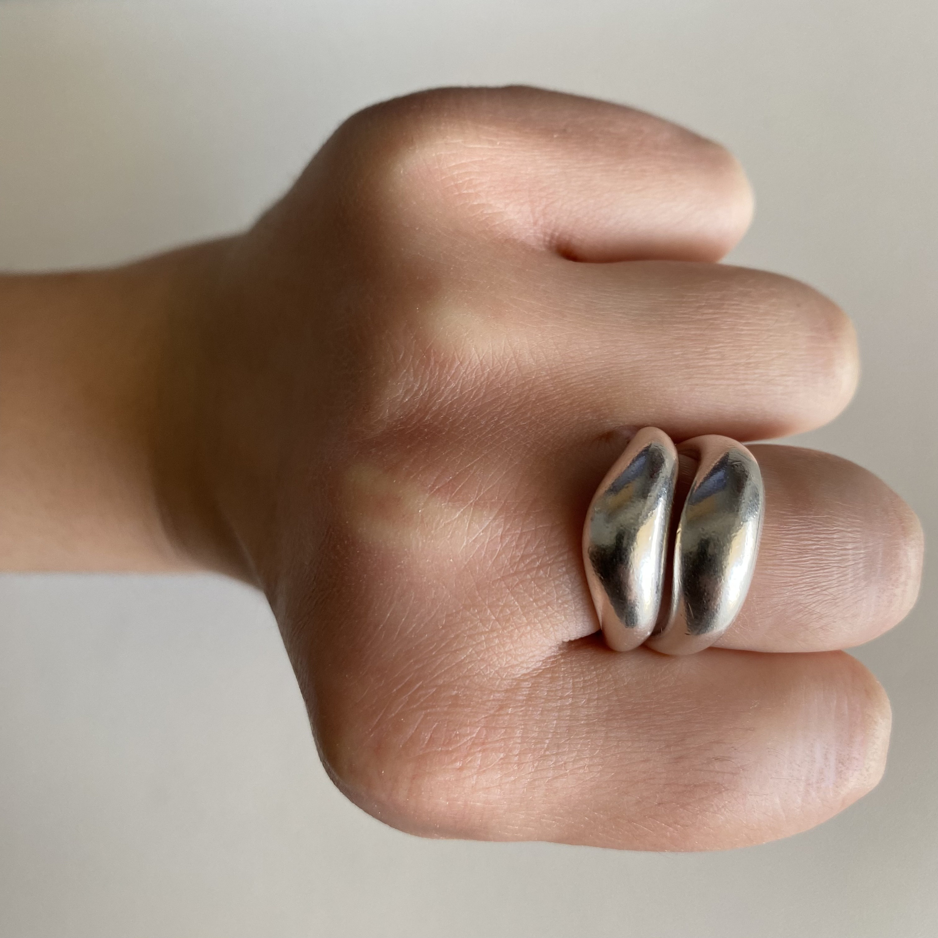Antique Silver Soft Curve Rings, Organic Shape Adjustable Layer Rings, Stacking Delicate ...