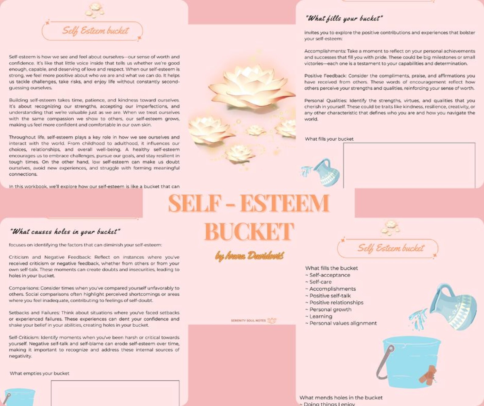 Self-esteem Bucket Ebook-workbook | Mindfulness & Self-care Workbook ...