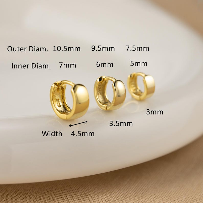 Sterling Silver Chunky Huggies Set, 14K Gold Clicker Hoop Earrings ...