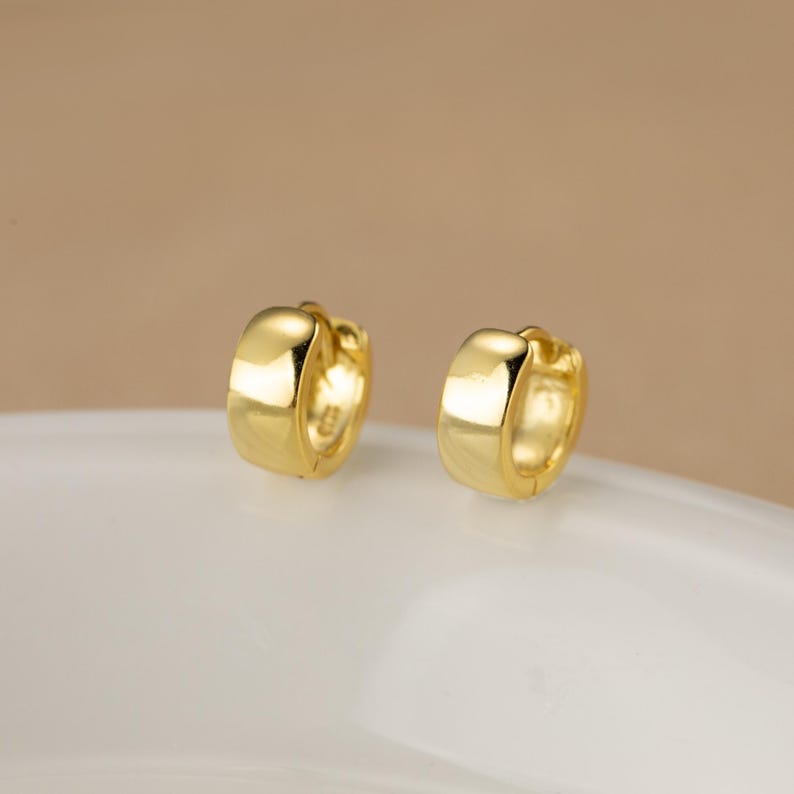 Sterling Silver Chunky Huggies Set, 14K Gold Clicker Hoop Earrings ...