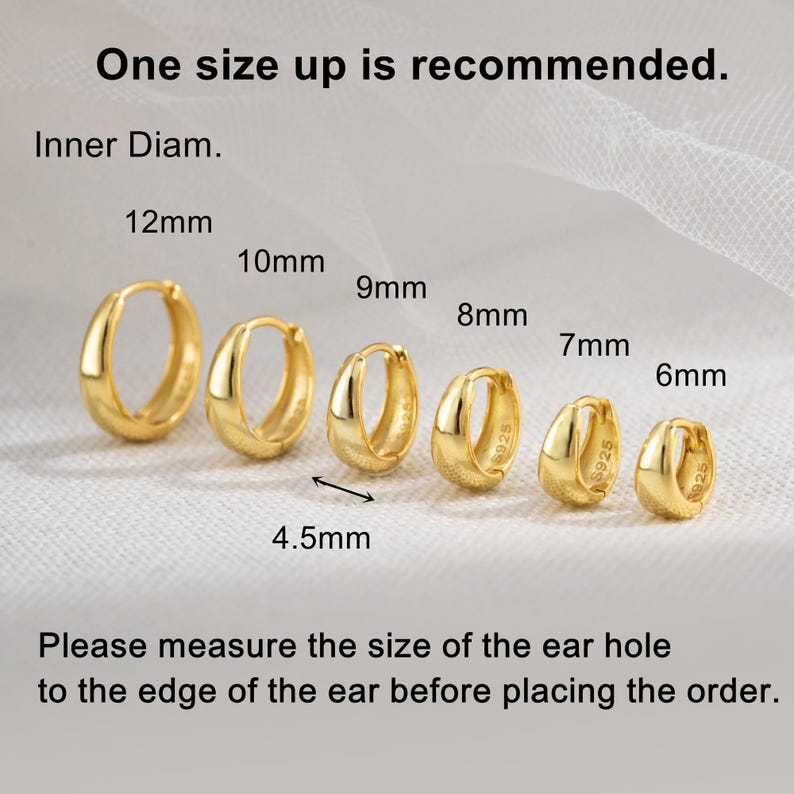 Sterling Silver Tapered Chunky Hoop Earrings Set, 14K Gold Cartilage ...