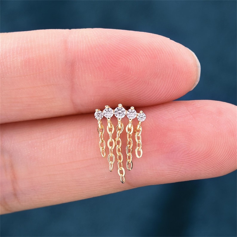 14k Gold Moissanite Leaf Stud Earring: S925 Dangle Chain Marquise Screw ...