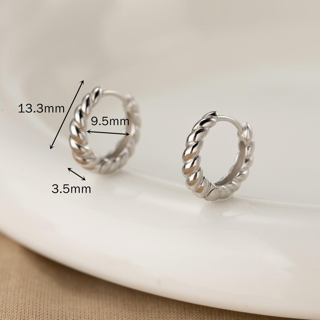 Sterling Silver Twisted Thick Hoop Earrings, 14K Gold Chunky Tapered ...