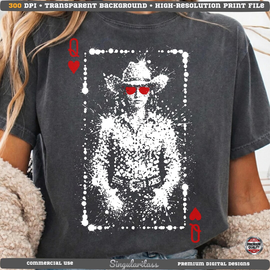 Western Valentine Cowgirl Queen of Hearts PNG Splatter Playing Card ...