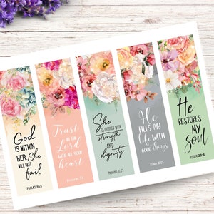 Floral Bible Verse Bookmarks: Christian Printable Set (digital Download ...