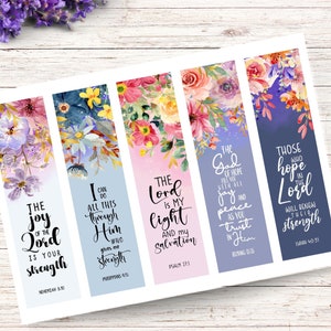 Floral Bible Verse Bookmarks: Christian Printable Set (digital Download ...