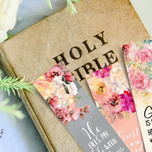 Floral Bible Verse Bookmarks: Christian Printable Set (digital Download ...