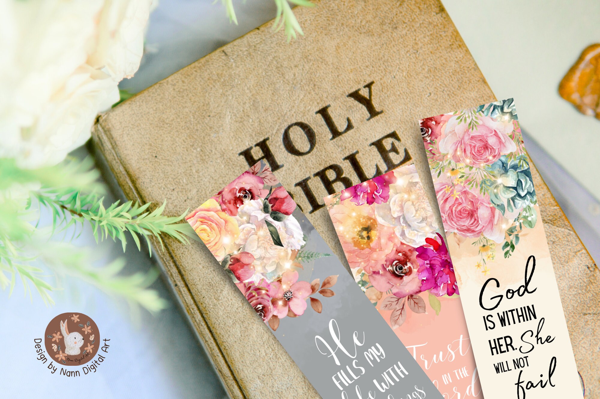 Floral Bible Verse Bookmarks: Christian Printable Set (digital Download ...