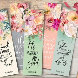 Floral Bible Verse Bookmarks: Christian Printable Set (digital Download ...