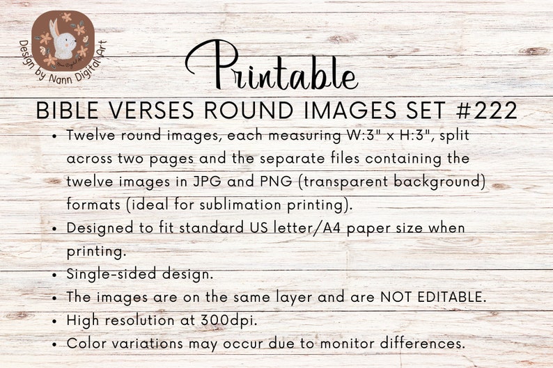 3x3 Inch Printable Bible Verses Round Cards Set #222 Digital Download ...