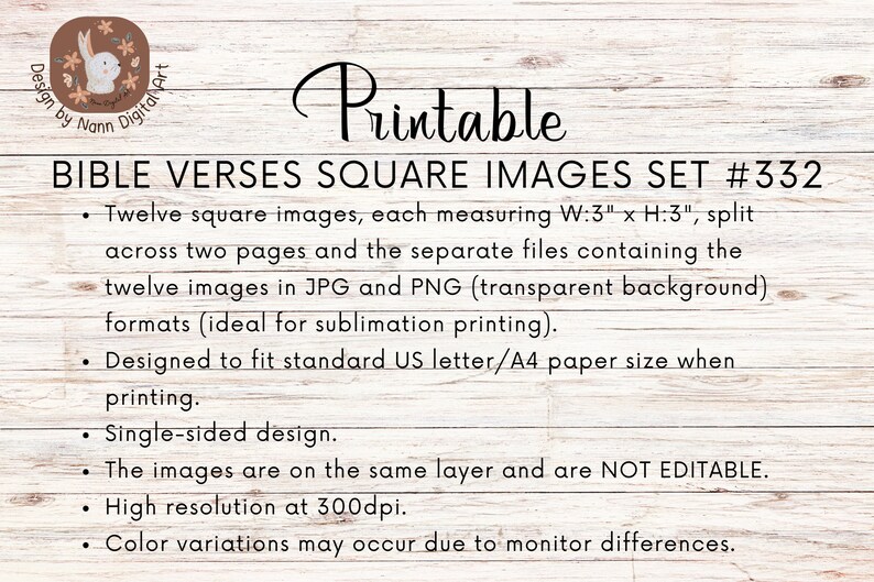 3x3 Inch Printable Bible Verses Square Cards Set #332 Digital Download ...