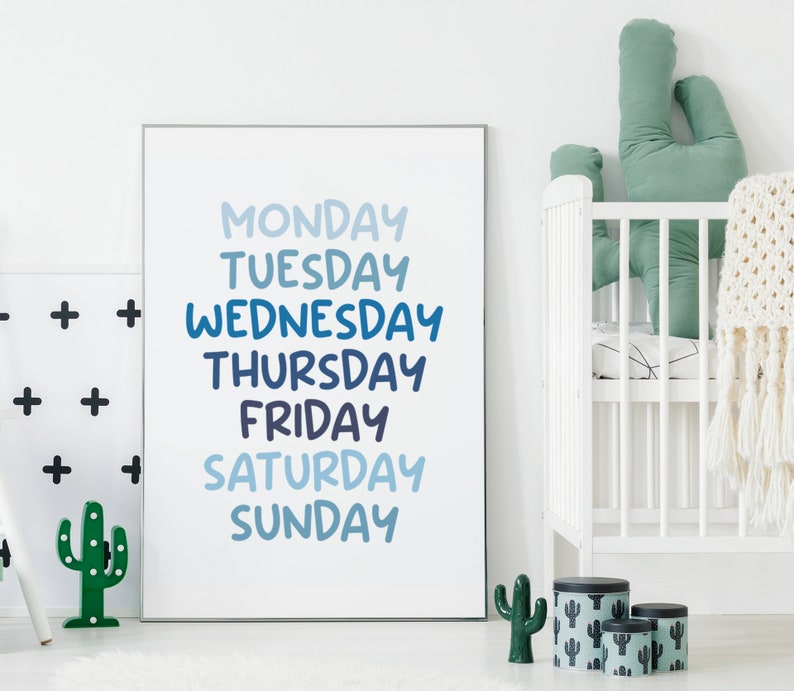 Days of the Week Poster Educational Poster for Bedroom and Classroom ...
