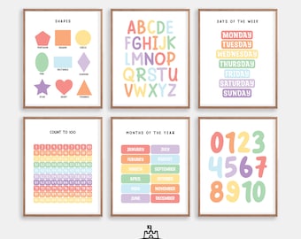 Pack of 6 Educational Posters Shapes, Alphabet, 1 to 10, Days of the ...
