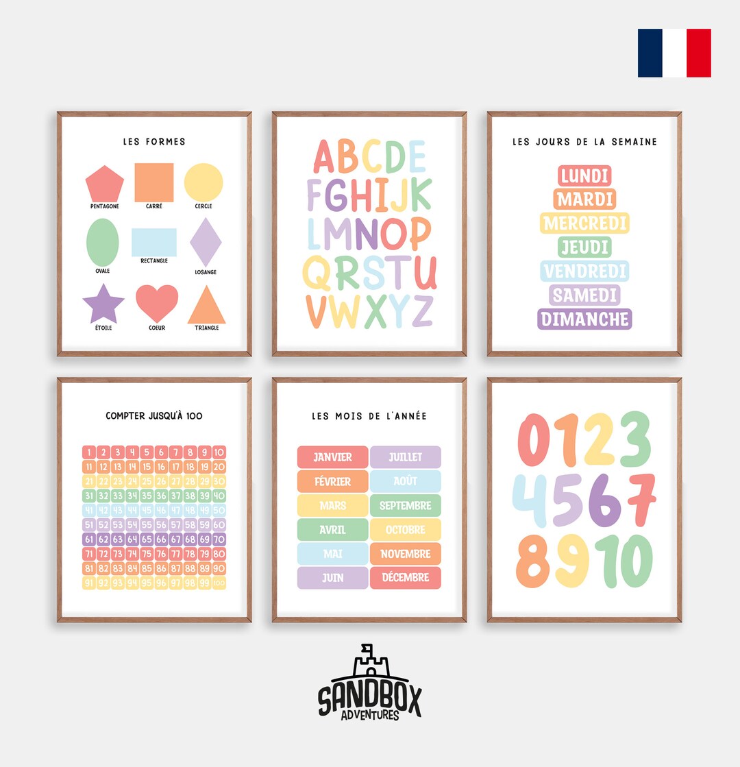Pack of 6 Educational Posters - Shapes, Alphabet, 1 to 10, Days of the ...