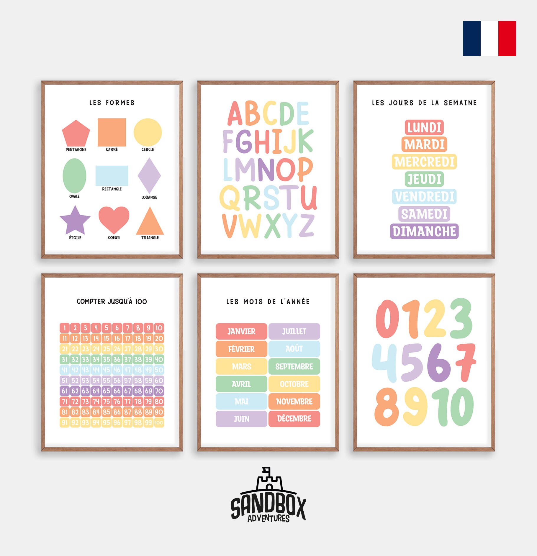 Pack of 6 Educational Posters - Shapes, Alphabet, 1 to 10, Days of the ...