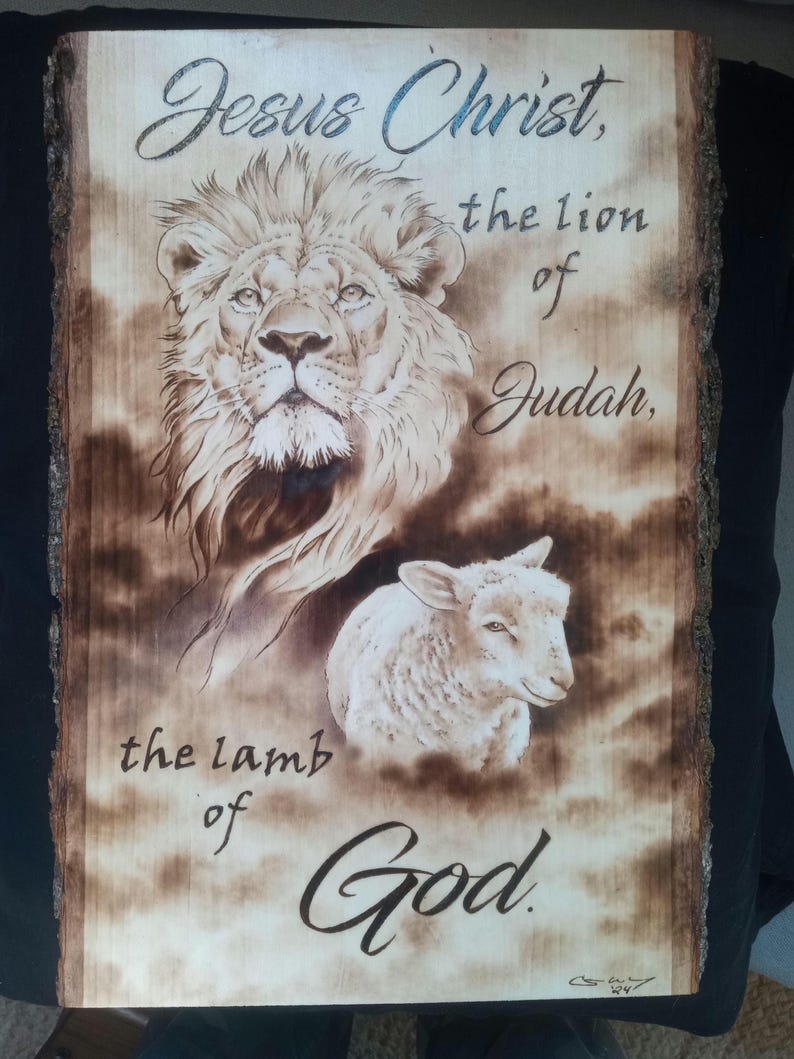 Wood Burning - Lion of Judah Lamb of God , Original Art by Christopher ...