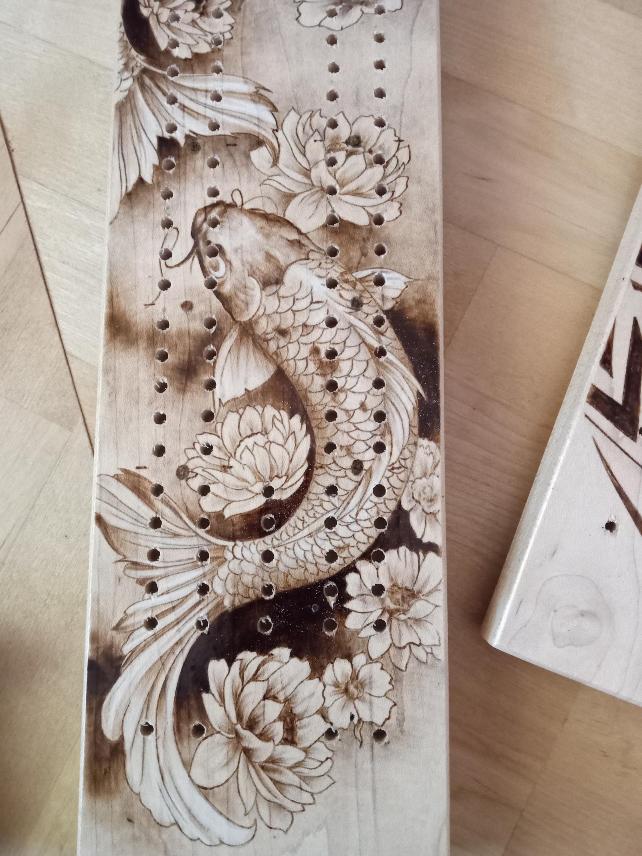 Koi Fish Tattoo Art Wood Burned Cribbage Board - Etsy
