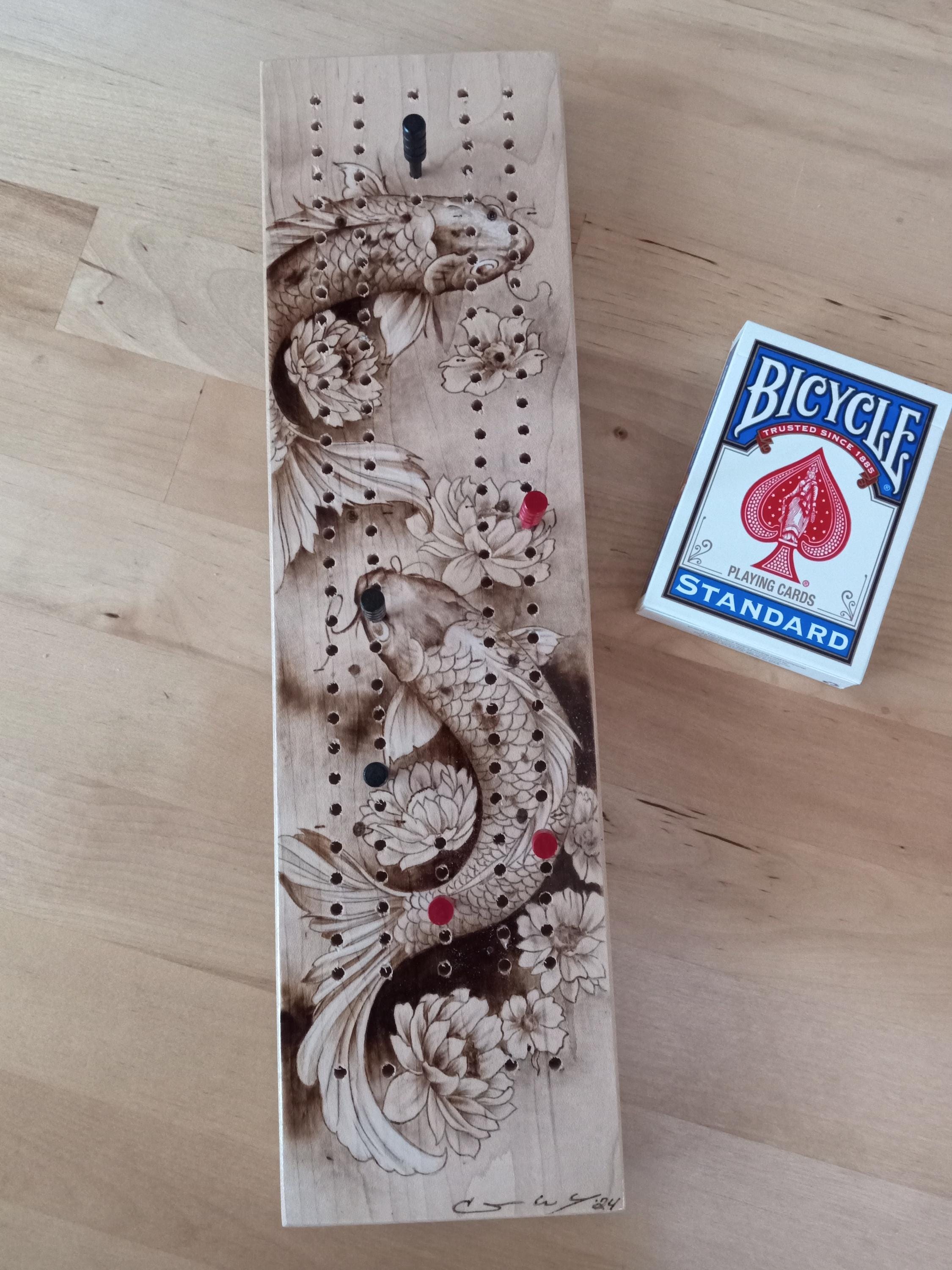 Koi Fish Tattoo Art Wood Burned Cribbage Board - Etsy