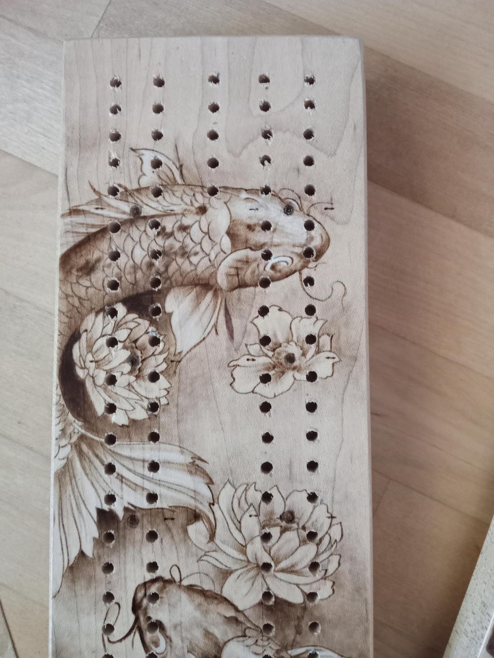 Koi Fish Tattoo Art Wood Burned Cribbage Board - Etsy