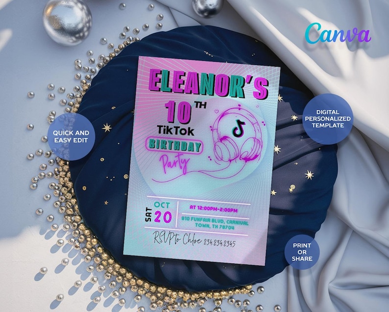 Tiktok Birthday Invitation, Tik Tok Invite, Printable Editable Tiktok ...