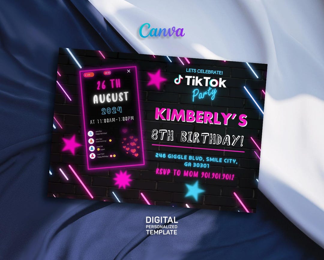 Tiktok Birthday Invitation, Tik Tok Invite, Printable Editable Tiktok ...